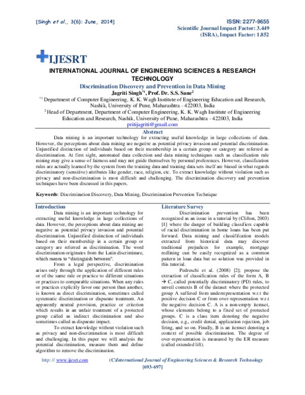 (PDF) Discrimination Discovery and Prevention in Data Mining
