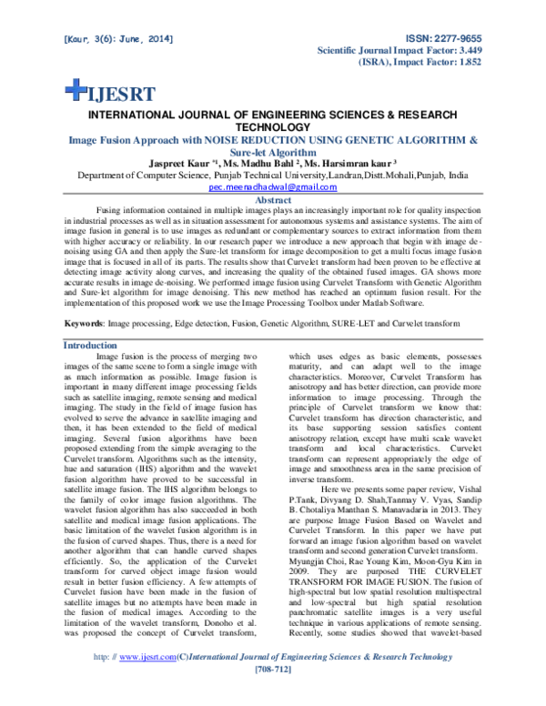 Pdf Image Fusion Approach With Noise Reduction Using Genetic Algorithm And Sure Let Algorithm