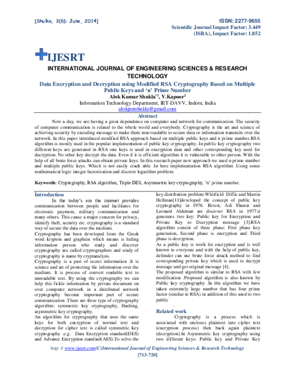 (PDF) Data Encryption and Decryption using Modified RSA Cryptography Based on Multiple Public ...