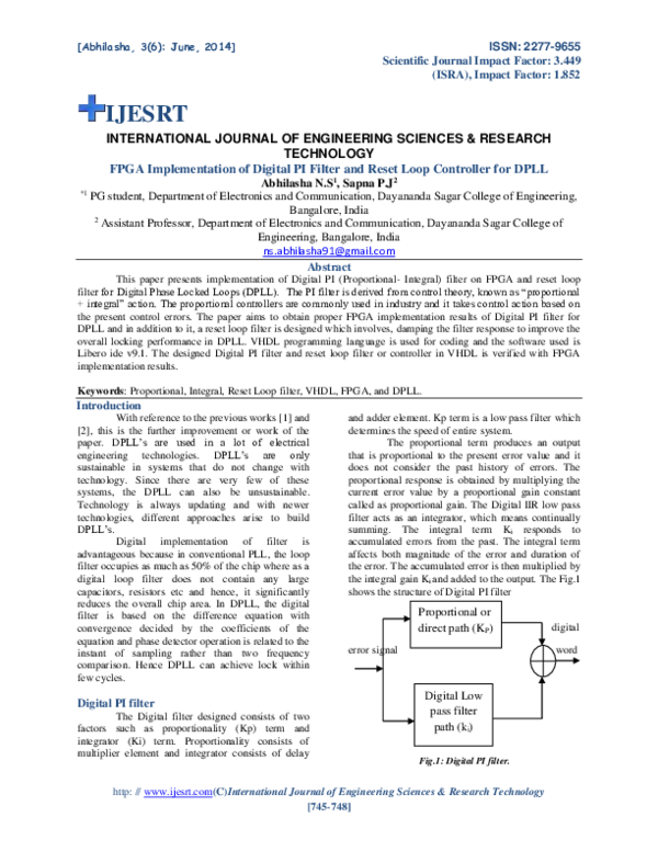Pdf Fpga Implementation Of Digital Pi Filter And Reset Loop Controller For Dpll 7689