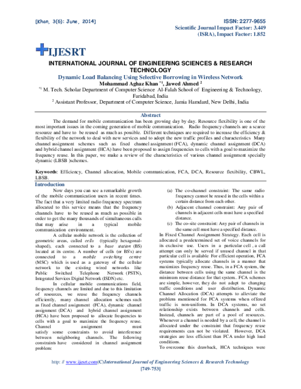 (PDF) Dynamic Load Balancing Using Selective Borrowing in Wireless Network