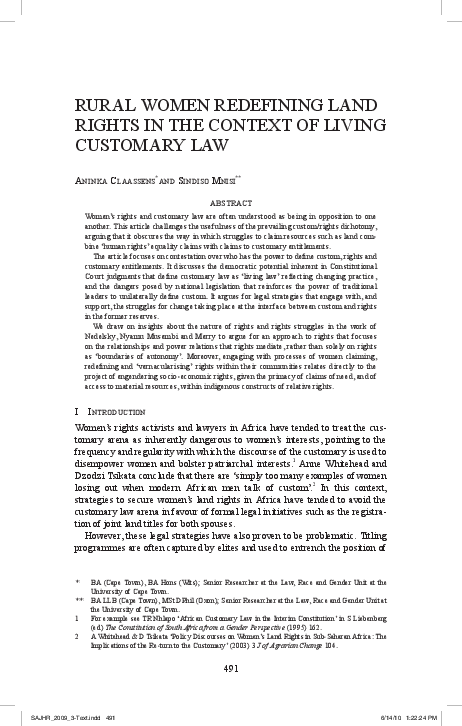 (PDF) Rural Women Redefining Land Rights in the Context of Living ...