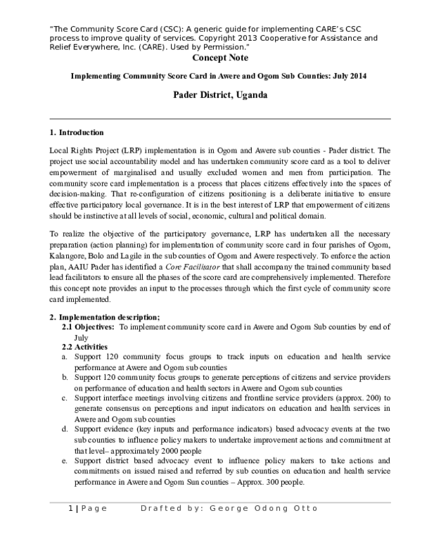 (DOC) Concept Note Implementing Community Score Card in Awere and Ogom ...