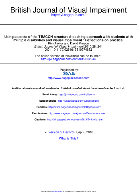 Using aspects of the TEACCH structured teaching approach with students ...