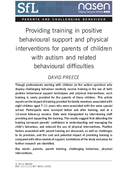 Providing training in positive behavioural support and physical ...