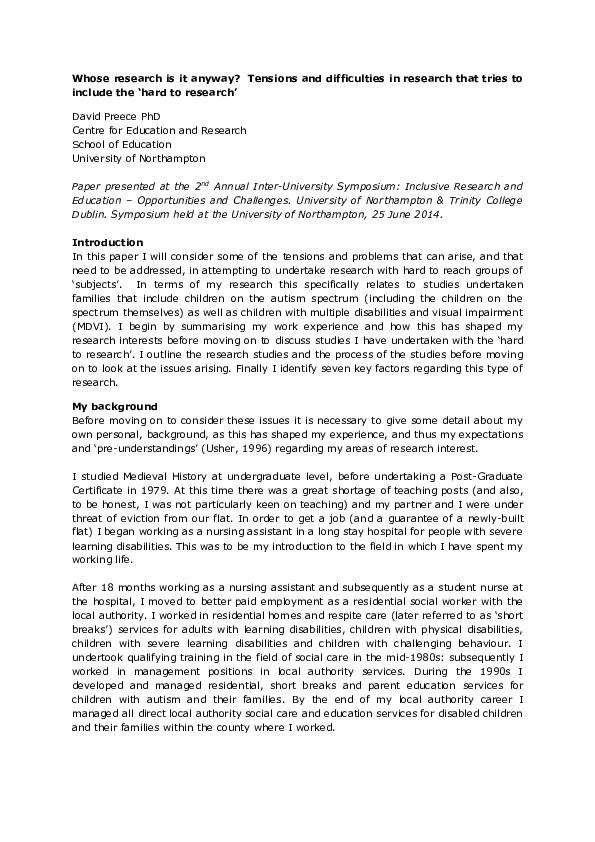 Whose research is it anyway? Tensions and difficulties in research that ...