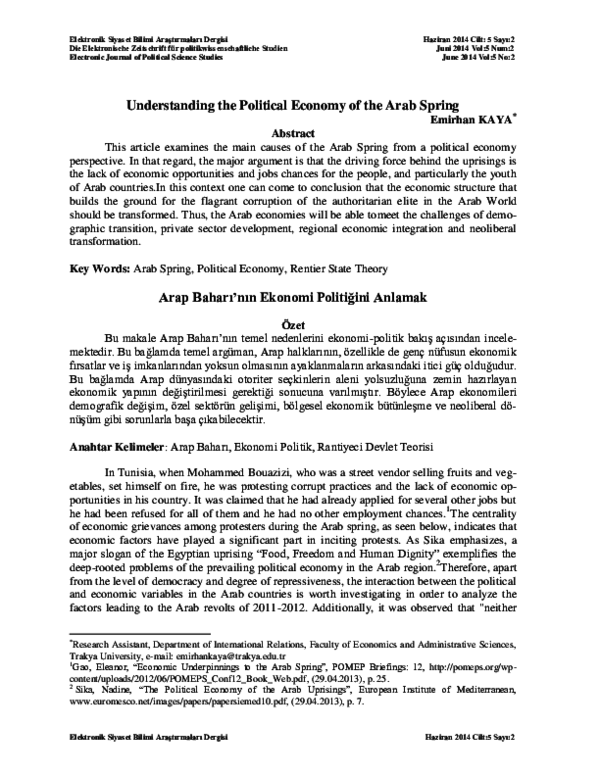 (PDF) Understanding the Political Economy of the Arab Spring