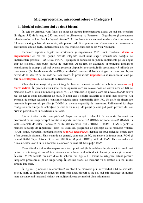 (PDF) Microprocesoare, microcontrolere – Prelegere 1