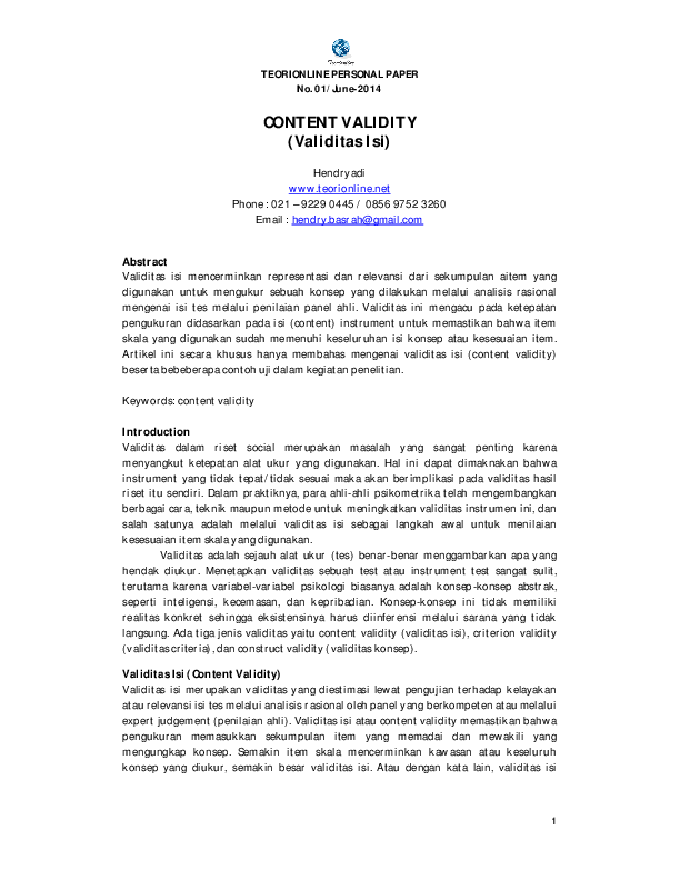 Content Validity (Validitas Isi)