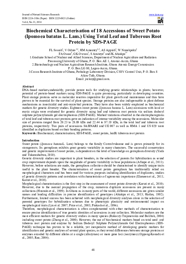 (PDF) Biochemical Characterisation of 18 Accessions of Sweet Potato (Ipomoea batatas L. Lam ...