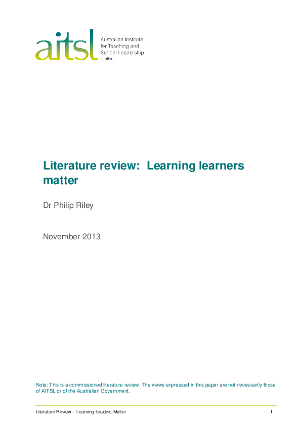 (PDF) Literature review: Learning learners matter