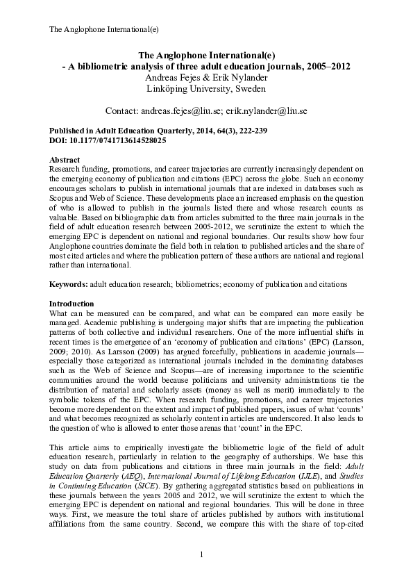 (PDF) The Anglophone International(e): A bibliometric analysis of three ...