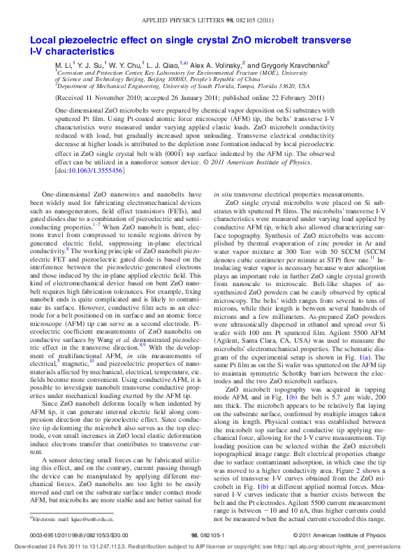 (PDF) Local Piezoelectric Effect on Single Crystal ZnO Microbelt Transverse I-V Characteristics ...