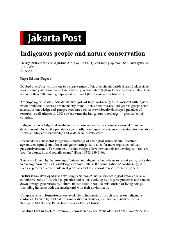 (PDF) Indigenous people and nature conservation