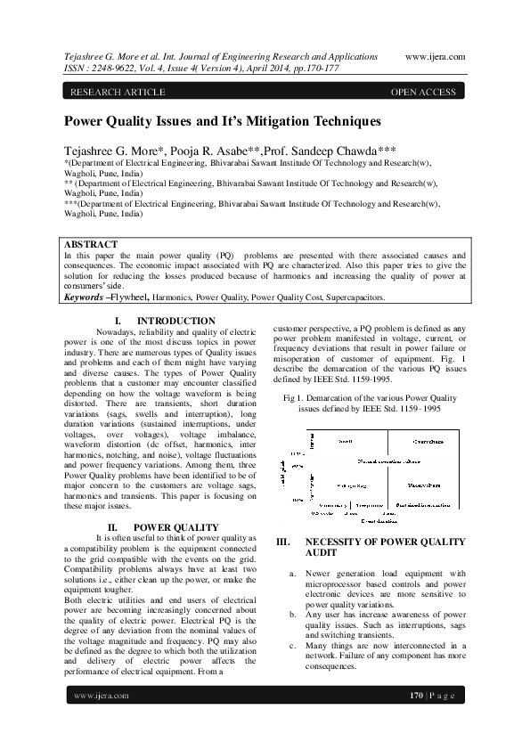 (PDF) Power Quality Issues and It's Mitigation Techniques
