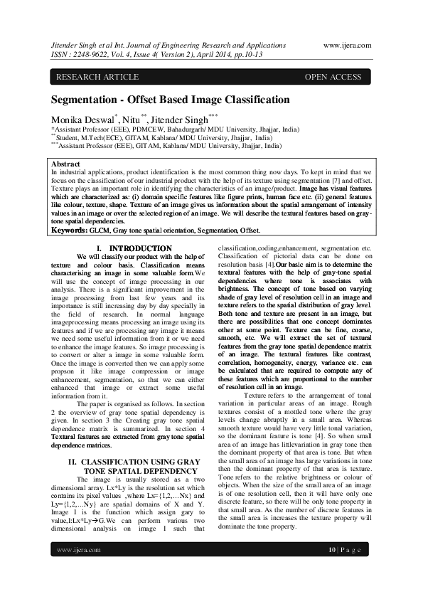 (PDF) Segmentation -Offset Based Image Classification