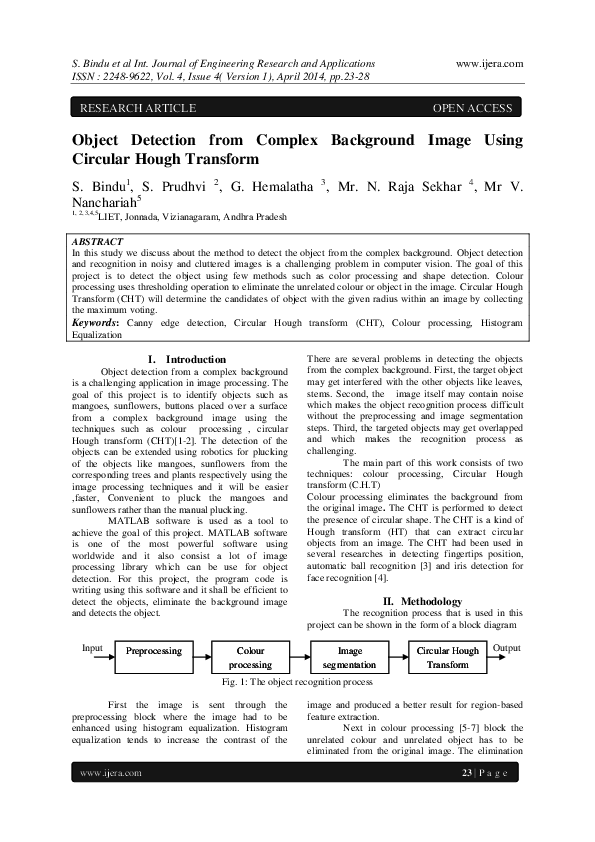 Pdf Object Detection From Complex Background Image Using Circular Hough Transform