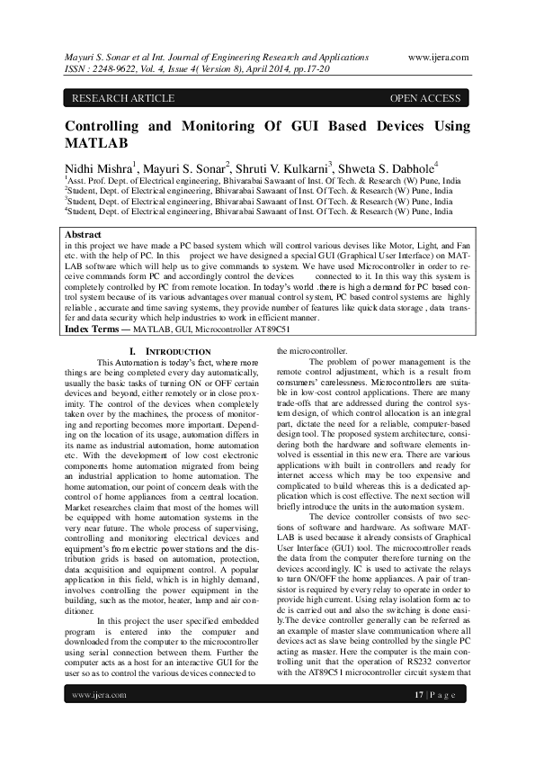 (PDF) Controlling and Monitoring Of GUI Based Devices Using MATLAB