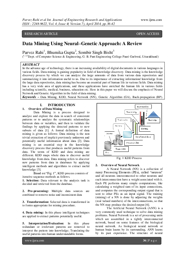 (PDF) Data Mining Using Neural–Genetic Approach: A Review