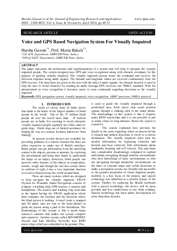 (PDF) Voice and GPS Based Navigation System For Visually Impaired