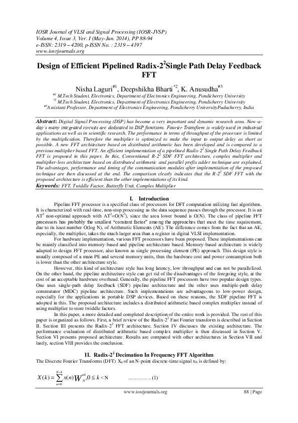 Pdf Design Of Efficient Pipelined Radix 2 2 Single Path Delay Feedback Fft