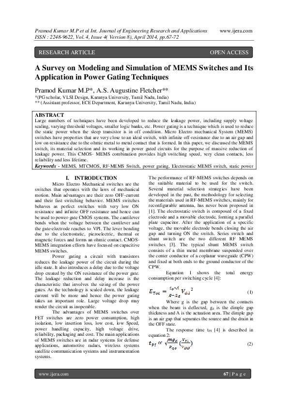 (PDF) A Survey on Modeling and Simulation of MEMS Switches and Its Application in Power Gating ...