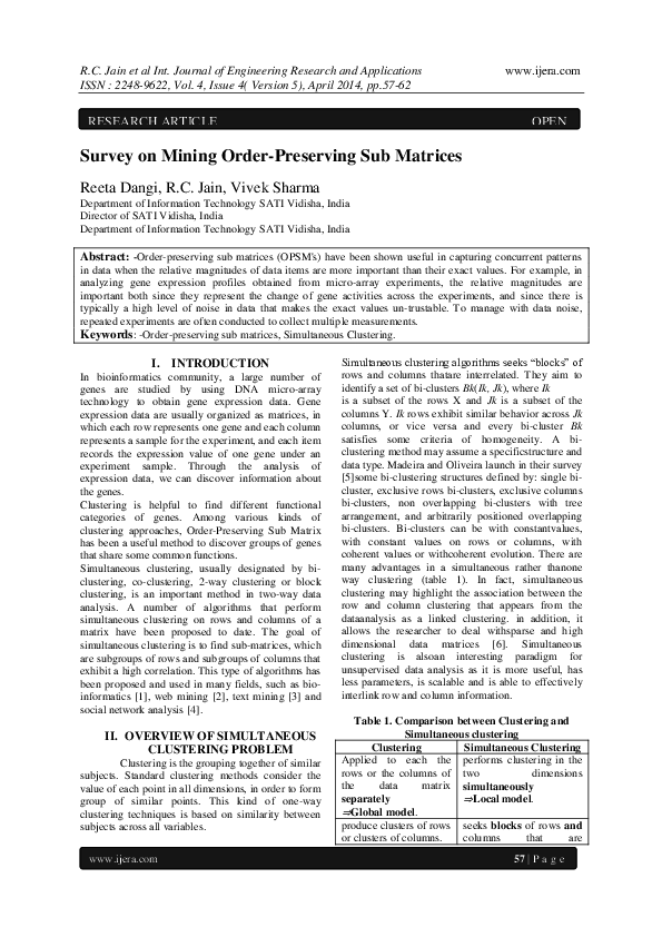 (PDF) Survey on Mining Order-Preserving Sub Matrices