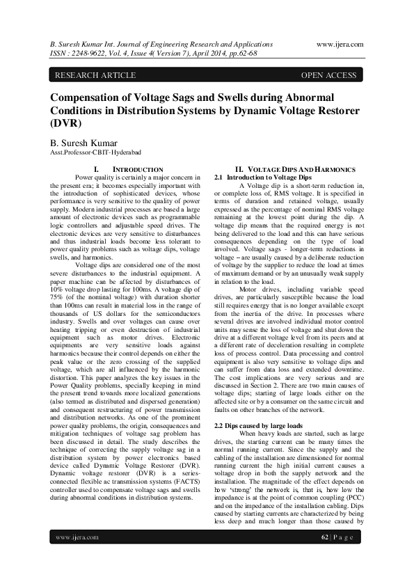 (PDF) Compensation of Voltage Sags and Swells during Abnormal Conditions in Distribution Systems ...