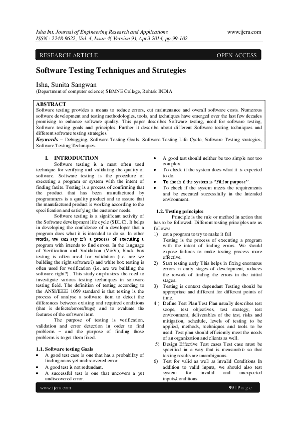 (PDF) Software Testing Techniques and Strategies (PDF) Software Testing Techniques and Strategies