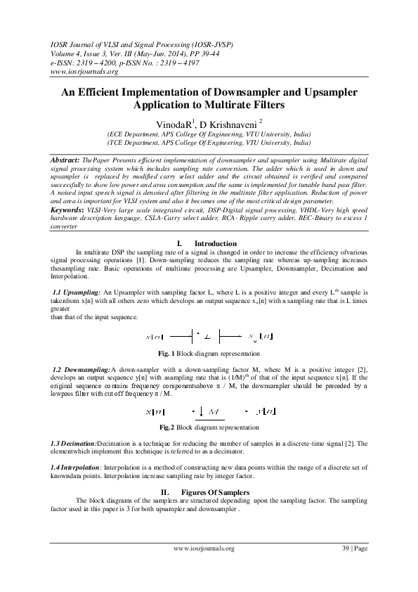 (PDF) An Efficient Implementation of Downsampler and Upsampler ...