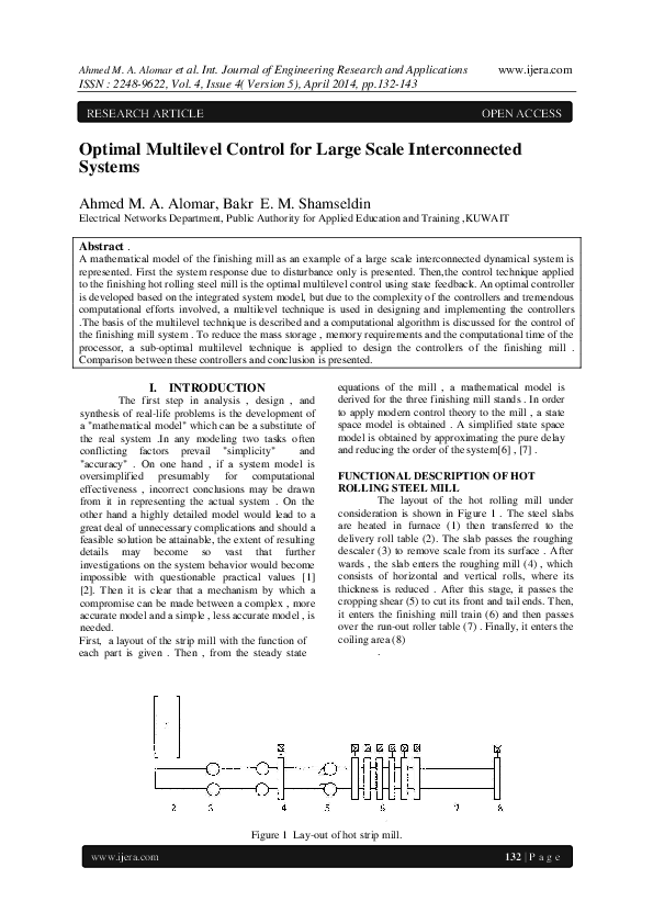 Pdf Optimal Multilevel Control For Large Scale Interconnected Systems