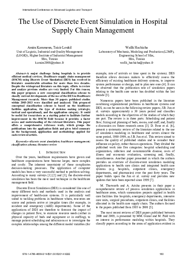 (PDF) The Use of Discrete Event Simulation in Hospital Supply Chain ...