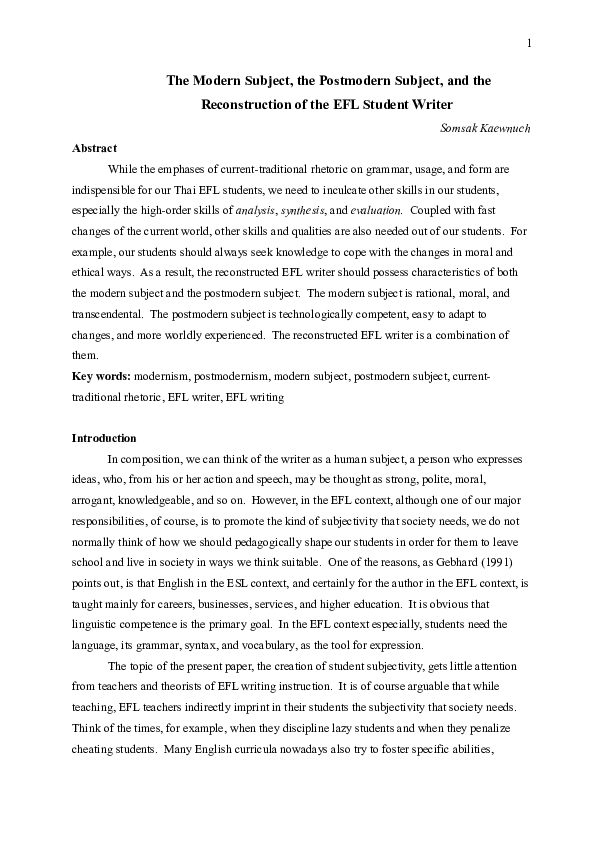 (DOC) The Modern Subject, the Postmodern Subject, and the ...