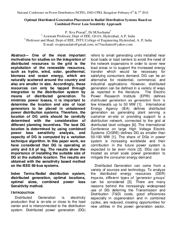 Pdf Optimal Distributed Generation Placement In Radial Distribution Systems Based On Combined 