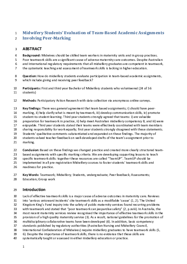 (DOC) Midwifery students’ evaluation of team-based academic assignments ...