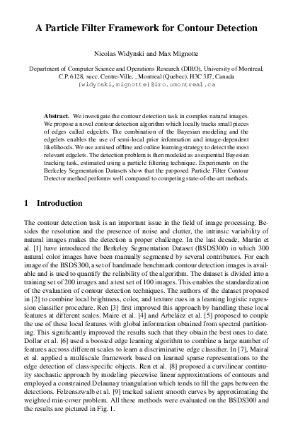 (PDF) A Particle Filter Framework for Contour Detection