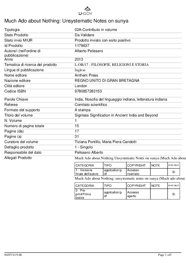(PDF) Much Ado about Nothing: Unsystematic Notes on Sunya