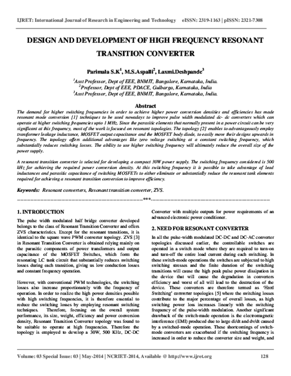 (PDF) DESIGN AND DEVELOPMENT OF HIGH FREQUENCY RESONANT TRANSITION ...