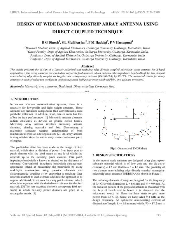 (PDF) DESIGN OF WIDE BAND MICROSTRIP ARRAY ANTENNA USING DIRECT COUPLED TECHNIQUE