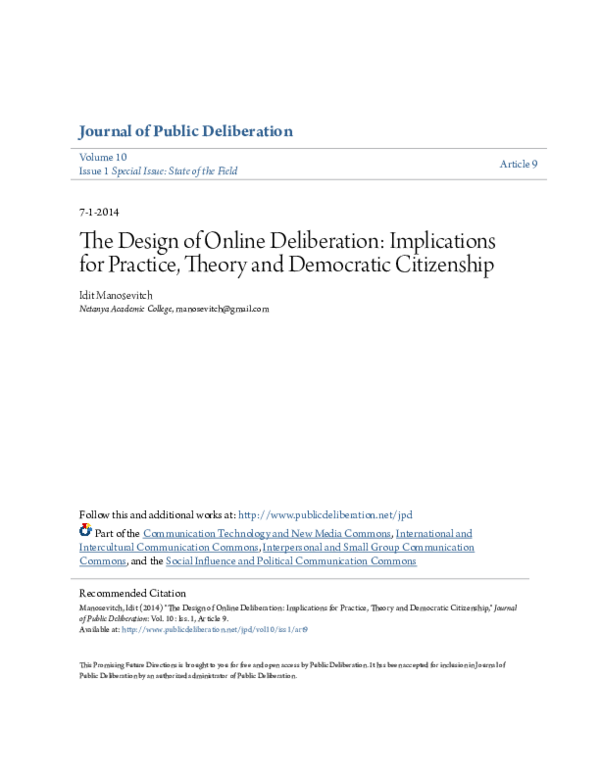 (PDF) The Design of Online Deliberation: Implications for Practice ...