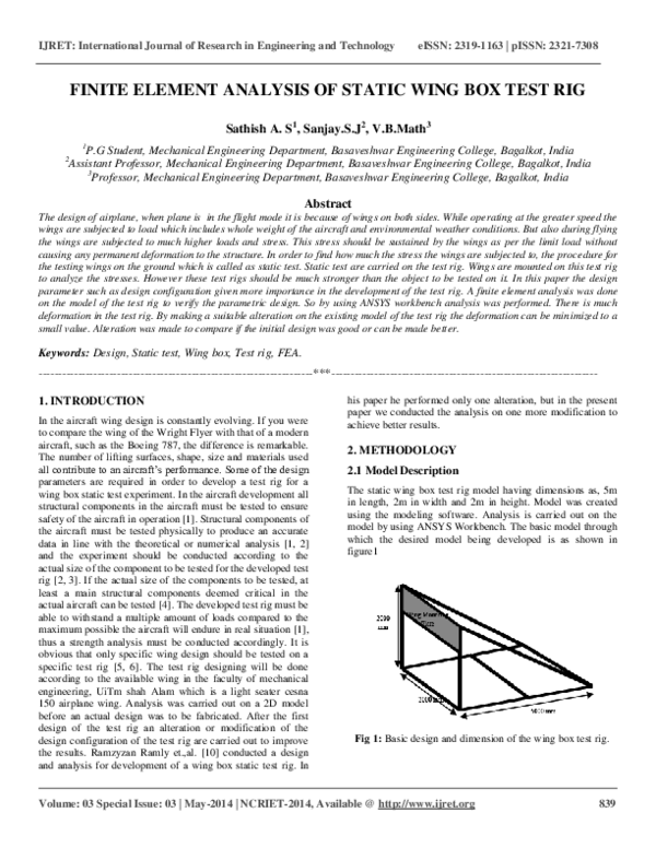 Pdf Finite Element Analysis Of Static Wing Box Test Rig