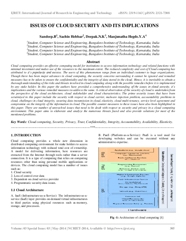 (PDF) ISSUES OF CLOUD SECURITY AND ITS IMPLICATIONS