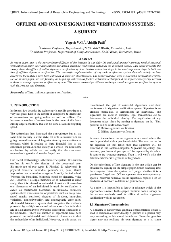 Pdf Offline And Online Signature Verification Systems A Survey