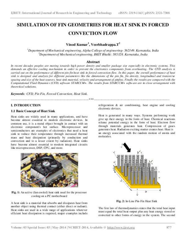 (PDF) SIMULATION OF FIN GEOMETRIES FOR HEAT SINK IN FORCED CONVECTION FLOW