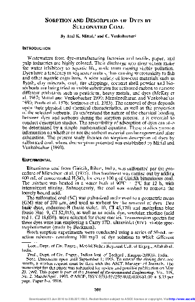 (PDF) SORPTION AND DESORPTION OF DYES BY SULFONATED COAL