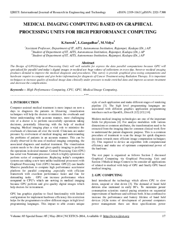 Pdf Medical Imaging Computing Based On Graphical Processing Units For High Performance Computing