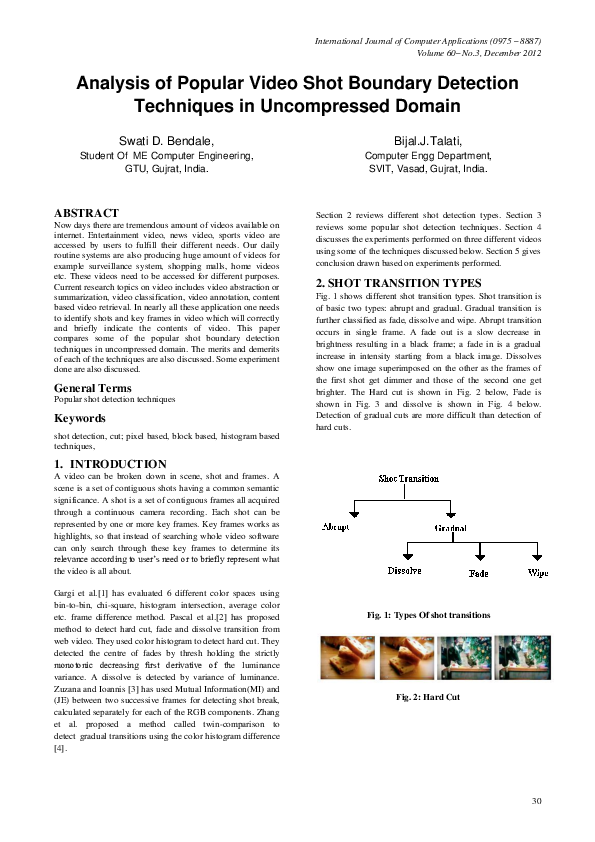 Pdf Analysis Of Popular Video Shot Boundary Detection Techniques In Uncompressed Domain
