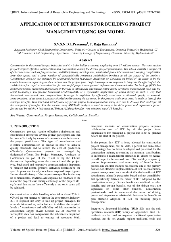 (PDF) APPLICATION OF ICT BENEFITS FOR BUILDING PROJECT MANAGEMENT USING ...