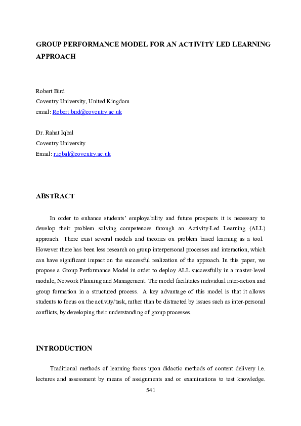 (PDF) Group Performance model Activity Led Learning