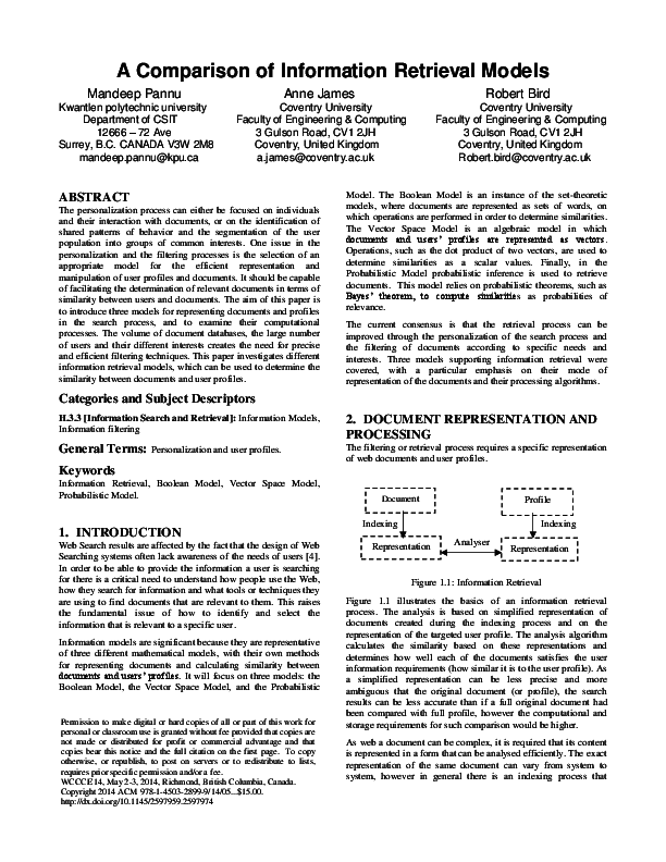 (PDF) Comparison of Information Retrieval Models